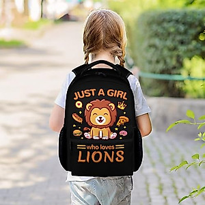Homexzdiy Lion Backpack for Kids Girls Boys, 16" Black Backpacks for School, Cute Lightweight Bookbag for Children Teens