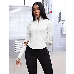 UANEO Workout Tops for Women Cropped Workout Jackets for Women Yoga Athletic Jacket (White-S)
