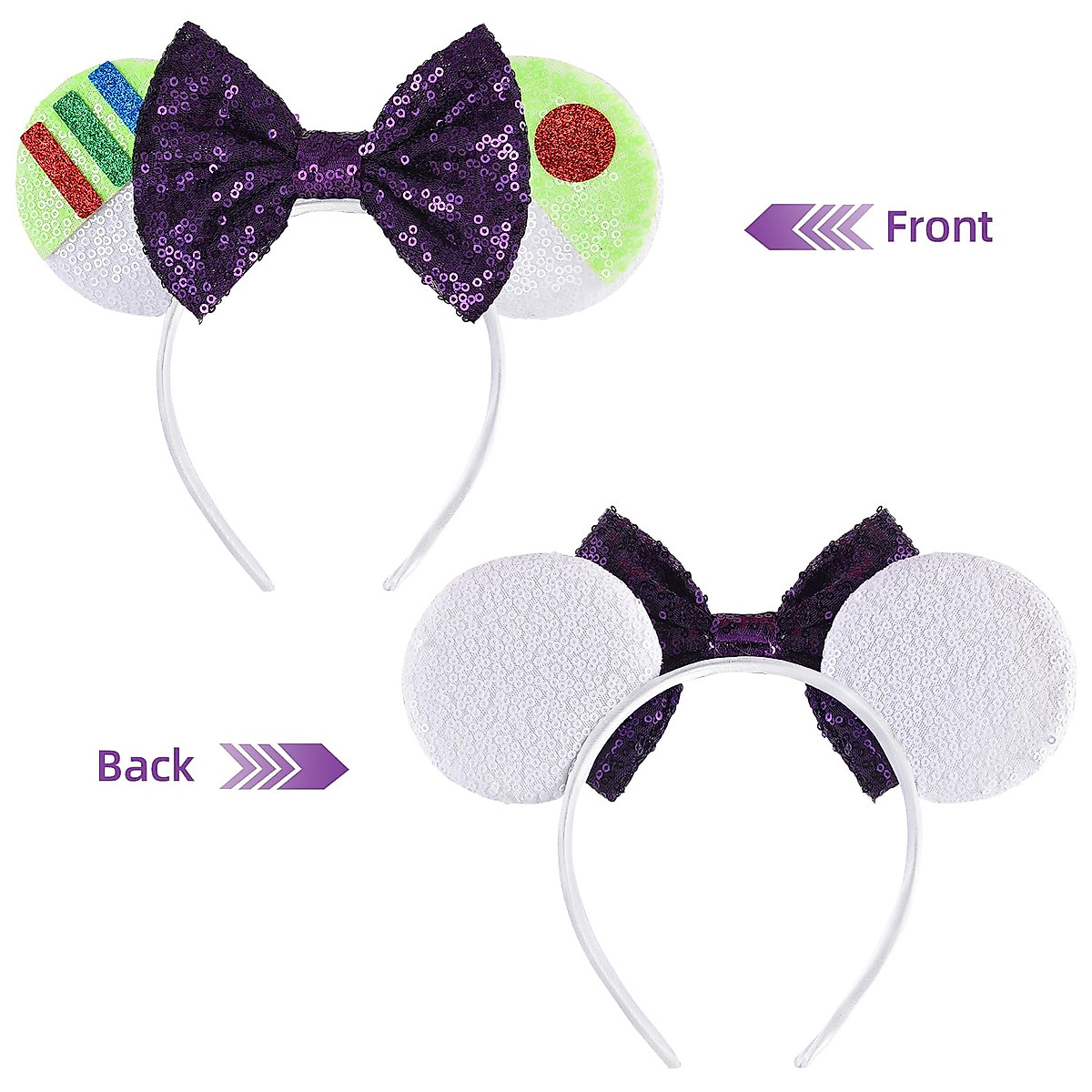 Seamoy Minnie Ears Headband, Yellow Mouse Ears, Sparkle Silver Princess Ears for Women Girls (Buzz Light Year)
