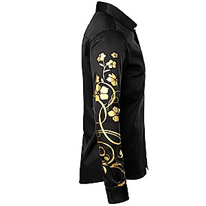 ZEROYAA Men's Hipster Shiny Design Slim Fit Long Sleeve Button Up Party Dress Shirts ZZCL62 Black Medium