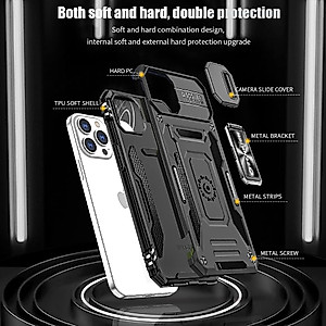 ZenRich Rugged Case for iPhone 14 Max with Tempered Glass Screen Protector, Slide Camera Cover & Kickstand, Military Grade Drop Proof Protective Case Compatitable with Magnetic Holder, Black