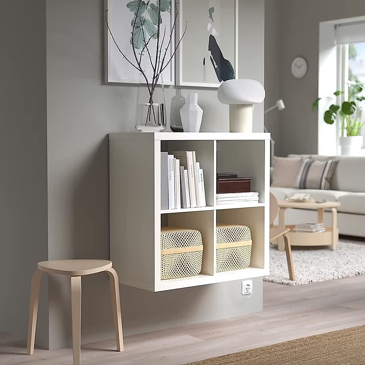 HSD Kallax Decorative Open Back 4-Cube Shelving Unit, White, Large Storage Solution, 4 Cube Shelf Organizer Bookshelf, 30 3/8" x 30 3/8" x 15 3/8"