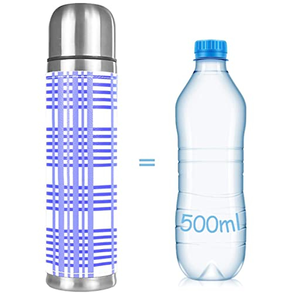 Stainless Steel Leather Vacuum Insulated Mug Purple Plaid Thermos Water Bottle for Hot and Cold Drinks Kids Adults 16 Oz