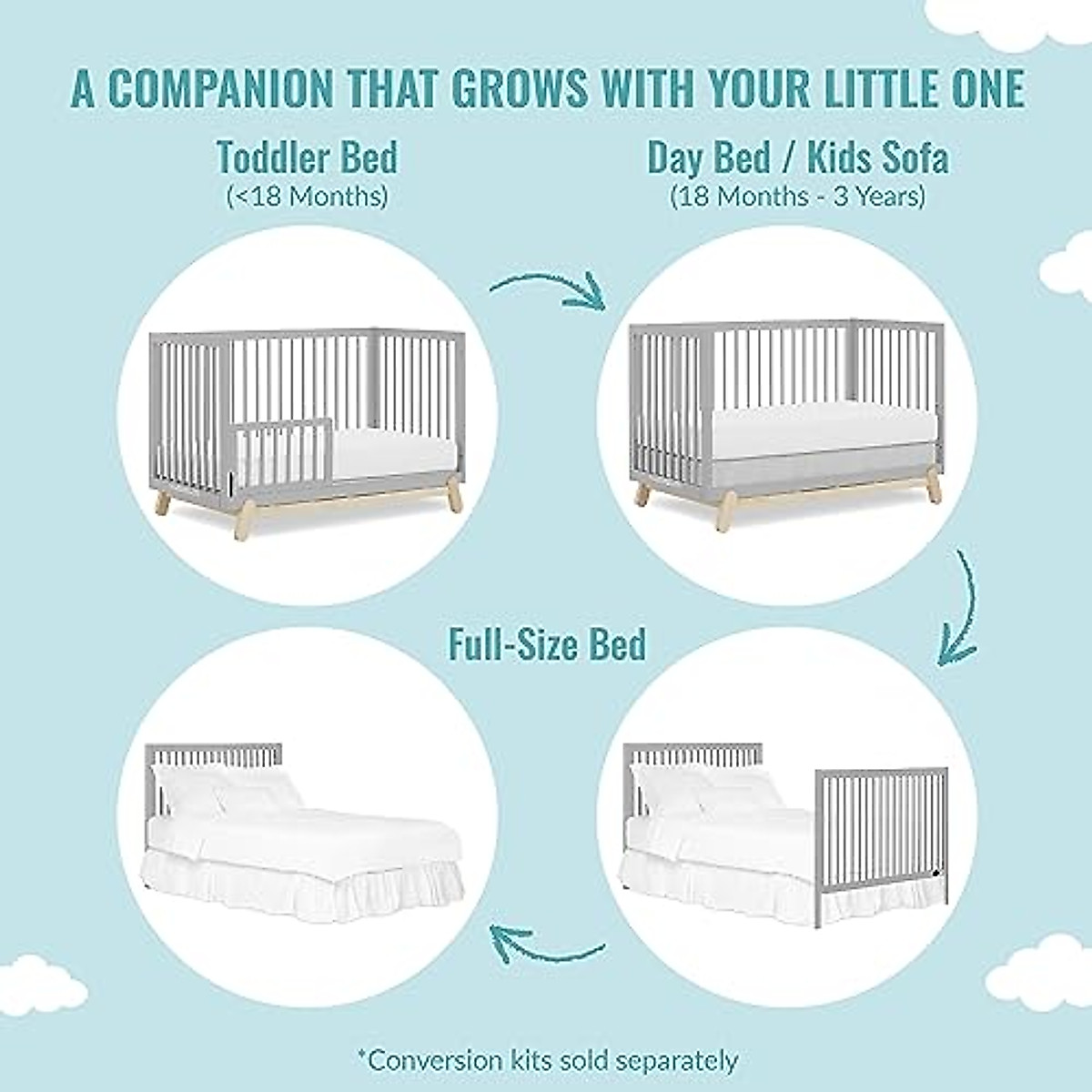 Dream On Me Hygge 5-in-1 Convertible Crib in Pebble Grey Oak, JPMA & Greenguard Gold Certified, Made of Sustainable Pinewood, Easy to Clean, Safe Wooden Nursery Furniture