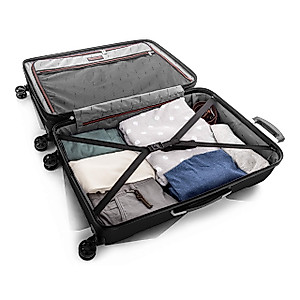 Swiss Mobility PVG Collection 28 Inch Hard Shell Spinner Luggage for Airplanes, Expandable Suitcase with 360-Degree Spinner Wheels, Retractable Handle, Black