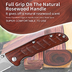 Vickay Pocket Knife for Men, Folding Knives 8Cr13MoV 2.95" Steel Blade, Wood Handle, Line Lock Knife with Clip, EDC Knife Ideal for Outdoor Camping, Fishing, Hunting, Tactical Gift (Brown)