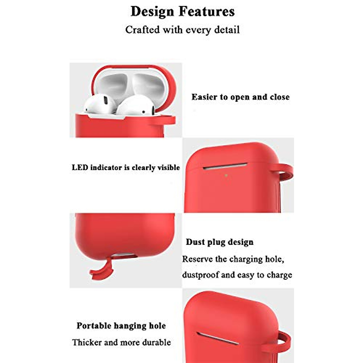 NeotrixQI AirPods Case, Silicone Protective Cover Compatible with Apple AirPods 1/2 Shock Resistant Waterproof AirPods Cover with Carabiner Anti-Lost Strap Front LED Indicator Visible(Black)