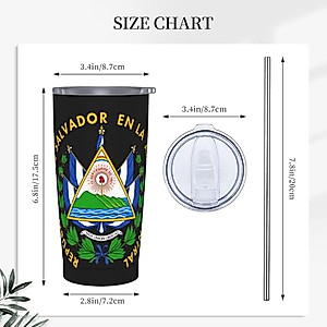 VKKOEWL El Salvador Flag Stainless Steel Insulated Tumbler 20 Oz Travel Water Bottle Coffee Mug Drink Cup With Lid Straw