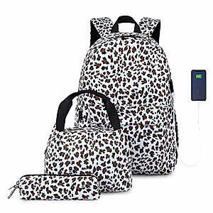 Teen Girls Backpack School Book Bag Set with Lunch Box and Pencil Case for ladies and women… Brown