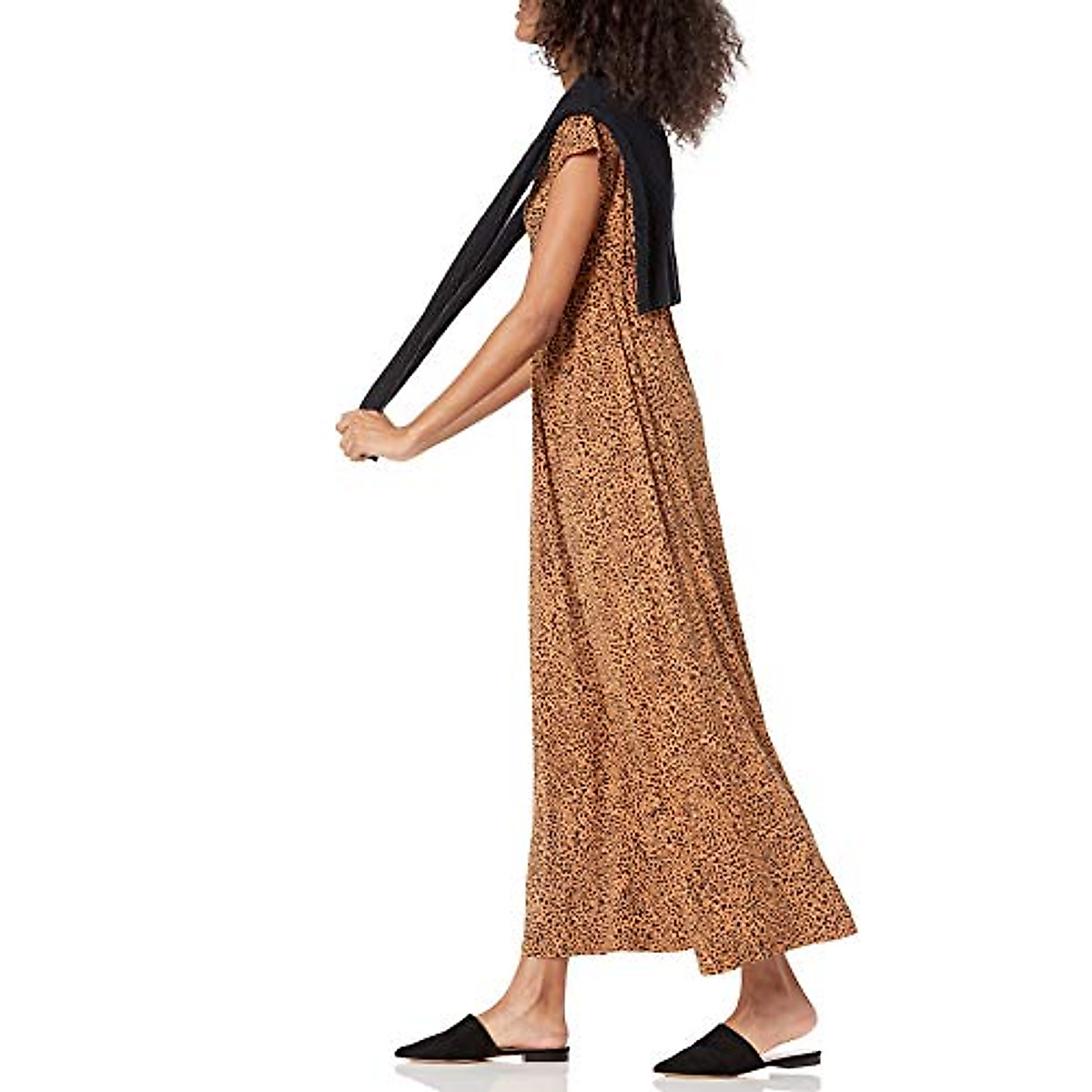 Amazon Essentials Women's Waisted Maxi Dress (Available in Plus Size), Dark Camel Leopard, Medium