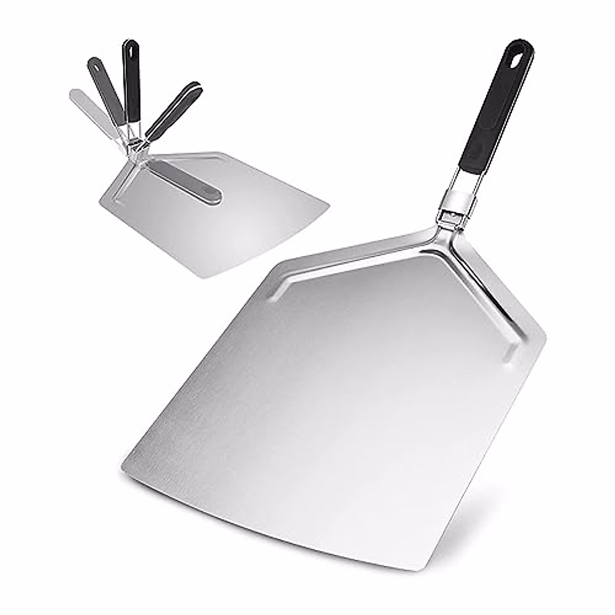 Pizza Peel Foldable Oven Paddle - 13 Inch Width & 15 Inch Length Plastic Handle with Easy Grip Stainless Steel Metal Spatula for Baking Dough Flat Bread and Cake