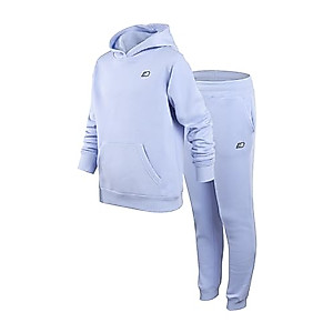 New Balance Girls' Jogger Set - 2 Piece Pullover Fleece Hoodie Sweatshirt and Jogger Sweatpants for Girls (Sizes: 5-16), Size 10-12, Perri