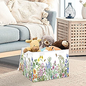 xigua Herbs and Wild Flower Storage Bins with Lids Foldable Large Cube Storage Boxes with Handles for Home Bedroom Closet Office (16.5x12.6x11.8 in)#54