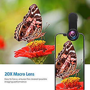 Criacr Phone Camera Lens, 230° Fisheye Lens, 15X Macro Lens, 0.65X Wide Angle Lens, Clip-On 3 in 1 Cell Phone Lens for Live Video, Compatible with iPhone 12 Pro, 11, XR, Samsung, Other Smartphones