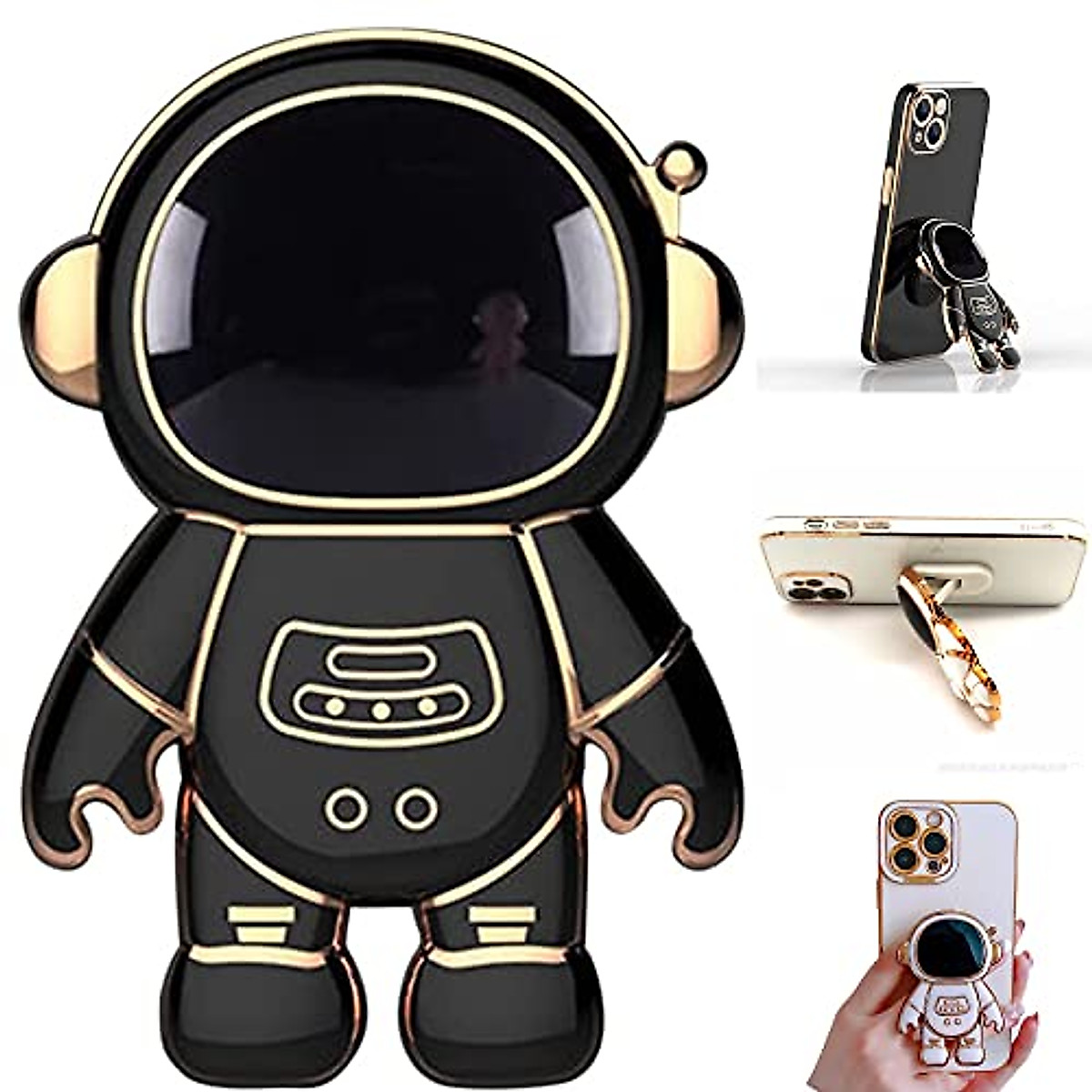 Cute Phone Stand Holder,Creative Astronaut Design Foldable Cell Phone Kickstand for Desk,Bling Creative Phone Ring Compatible All Phones and Tablets for Girls Women,Adjustable Retro Tablet Phone Stand