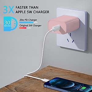 ILOUYU USB C Fast Charger, 3 Pack 20W USB-C Power Adapter with 3 Pack 6FT Type C to Lightning Cable for iPhone 14/13 Pro/13/12/12 Mini/12 Pro Max/11 Pro Max (Pink+Blue+White)