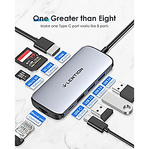 LENTION Ultra-Thin USB C Hub with Ethernet, 4K HDMI, USB 3.0/2.0, Card Readers & PD Adapter for 2023-2016 MacBook Pro 13/14/15/16/M1/M2, New Mac Air & Surface, Chromebook, More (CB-C48, Space Gray)