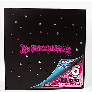 Squeezamals Mystery Black Box Collector Pack- 6 Exclusive Characters- The Mystery is 100% of The Fun! Perfect for Your Little One to Surprise with These Mini plushies! Peel and Reveal