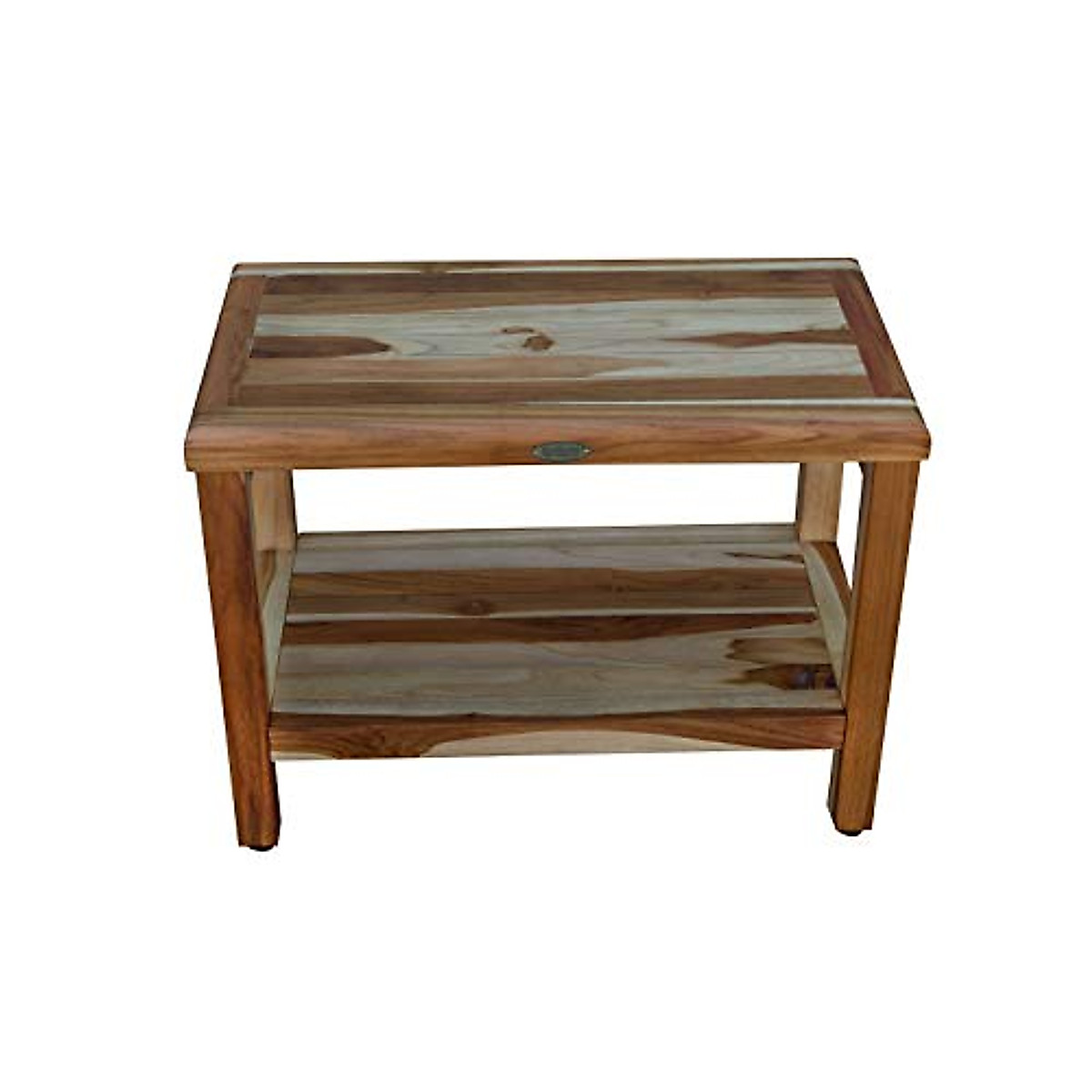 EcoDecors Teak Shower Bench Eleganto Garden Bench with Shelf Natural Teak Wooden Seat Patio Bench Wood Shower Bench in Earthy Teak Finish - 24 inches Length