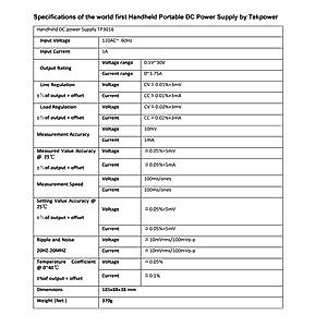 Tekpower TP3016M Portable Handheld Variable DC Power Supply with USB Port 0.3V - 12V @ 0-3.75A or 0.3V-30V@ 1.6A with VC and CC Control