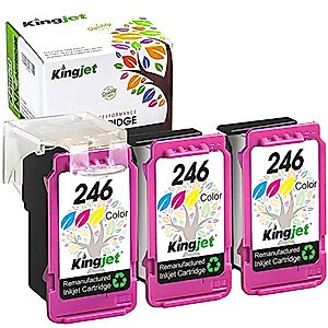 Kingjet Remanufactured Ink Cartridge Replacement for Canon CL-246 246 for Pixma MX490 MX492 IP2820 MG2520 MG2525 MG2922 MG3020 TS3122 TS302 TR4520 Printer (1 Print Head + 3 Cartridges, Color)