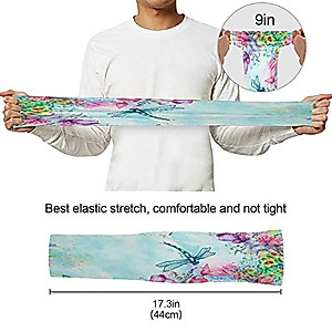 WELLDAY Flower Dragonfly Gardening Sleeves with Thumb Hole Farm Sun Protection Arm Sleeves for Women Men