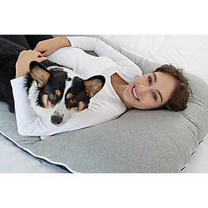 Meiz Pregnancy Pillow, Cooling Pregnancy Pillows for Sleeping, Full Body Pregnancy Pillow with Reversible Cooling Jersey Cover & Velvet Cover, Blue & Grey