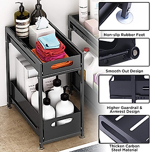 Ganggend 2 Tier Under Sink Organizer, 9.25" L x 11.81" W x 16.53" H Bathroom Organizer Cabinet Storage with Pull Out Drawers, Under The Sink Organizer For Bathroom, Living Room, Kitchen Black