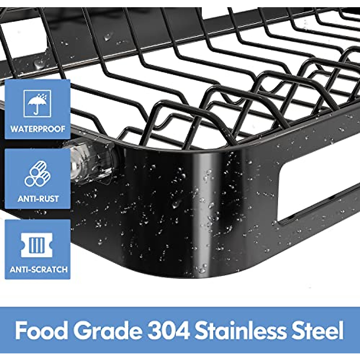 romision 2 Tier Dish Drying Rack, 304 Stainless Steel Large Dish Rack and Drainboard Set with Utensil Holder, Cup Holder and Water Tray, Dish Drainer for Kitchen Counter Space-Saving(Black)