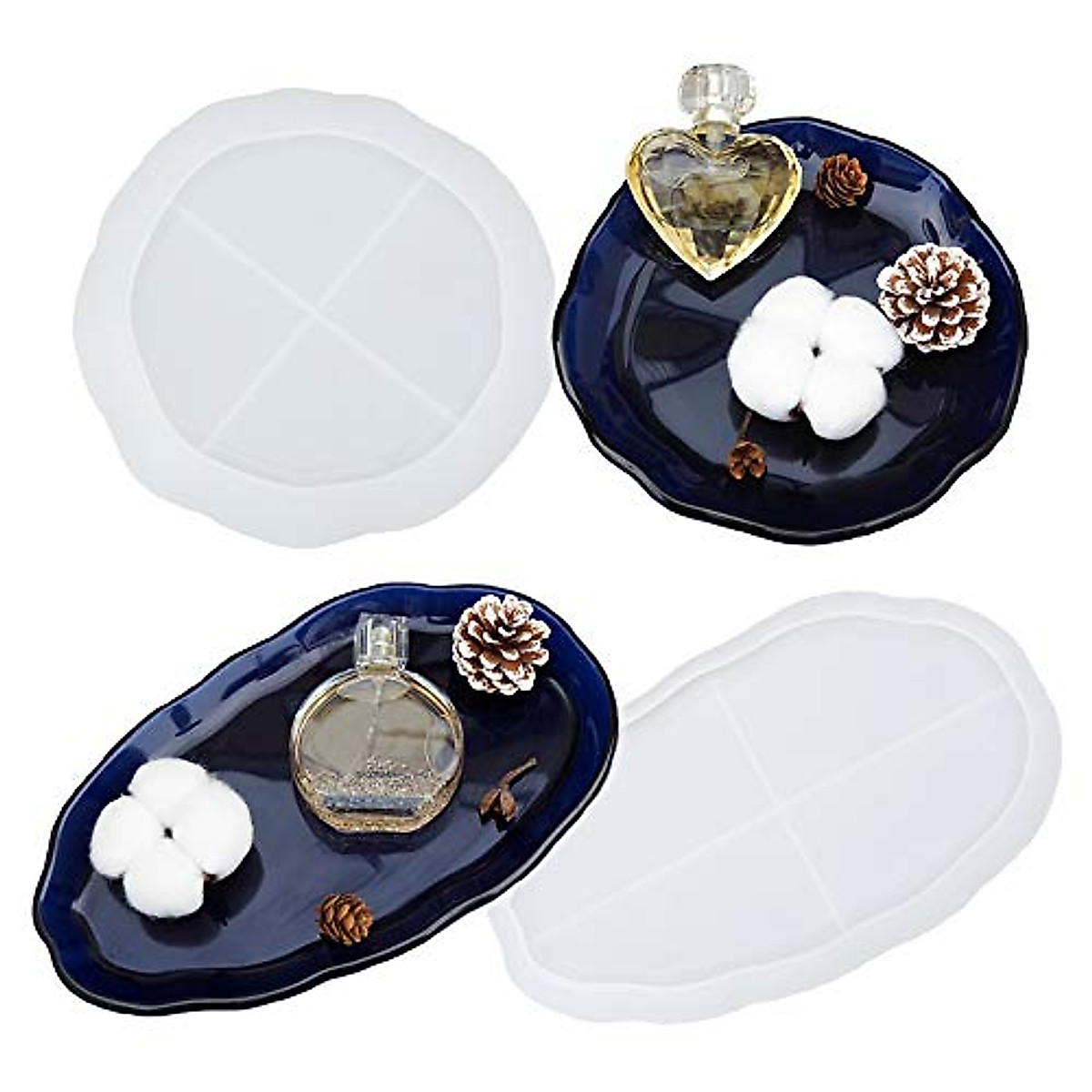 2PC Silicone Large Tray Mold Irregular Oval/Round Coasters Epoxy Resin Casting Mould Kit Art Supplies for Resin Home Office Decor Ideal Gift (Oval+Round)