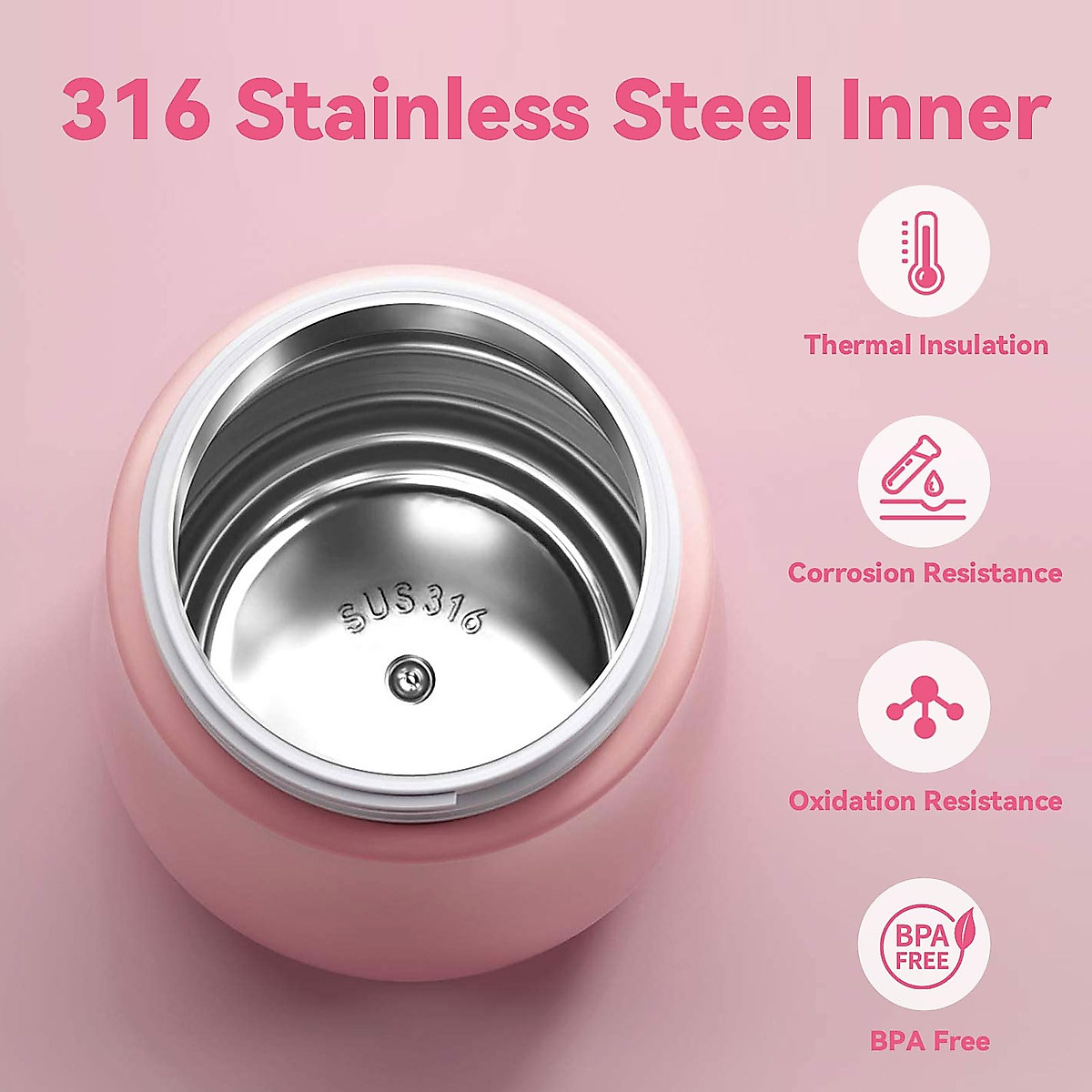 NCVI Weighted Straw Sippy Cup Spill Proof Stainless Steel, Kids Toddler Thermal Cup with Removable Handle and Replacement Head Straw Perfect for 2 Years Old, 10oz (Pink Bunny)