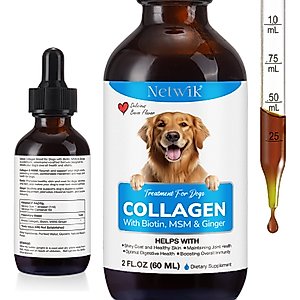 Collagen for Dogs - Skin and Coat Supplement for Dogs, Dog Liquid Collagen, Collagen Supplement for Dogs - Collagen with Biotin, MSM & Ginger - 2 fl oz