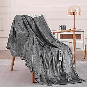 HOMLYNS Heated Blanket Heated Throw, Electric Blanket with 3 Hours Timer Auto-Off & 4 Heating Levels, Double-Layer Flannel Heating Blanket with ETL Certification, Machine Washable (50" x 60", Grey)