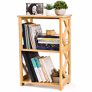 Frcctre 3-Tier Bamboo End Table Side Table Bedside Nightstand, 2 Shelf Small Bookshelf Bookcase, Multifunctional Display Rack Storage Stand for Bathroom, Bedroom and Living Room