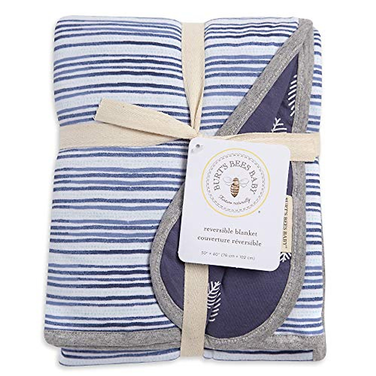 Burts Bees Baby Infant Reversible Blankets 100% Organic Cotton GOTS Certified - On The Road Prints with Quilting Pattern Soft Nursery Blanket with 100% Polyester Fill for Size 30 x 40 Inch
