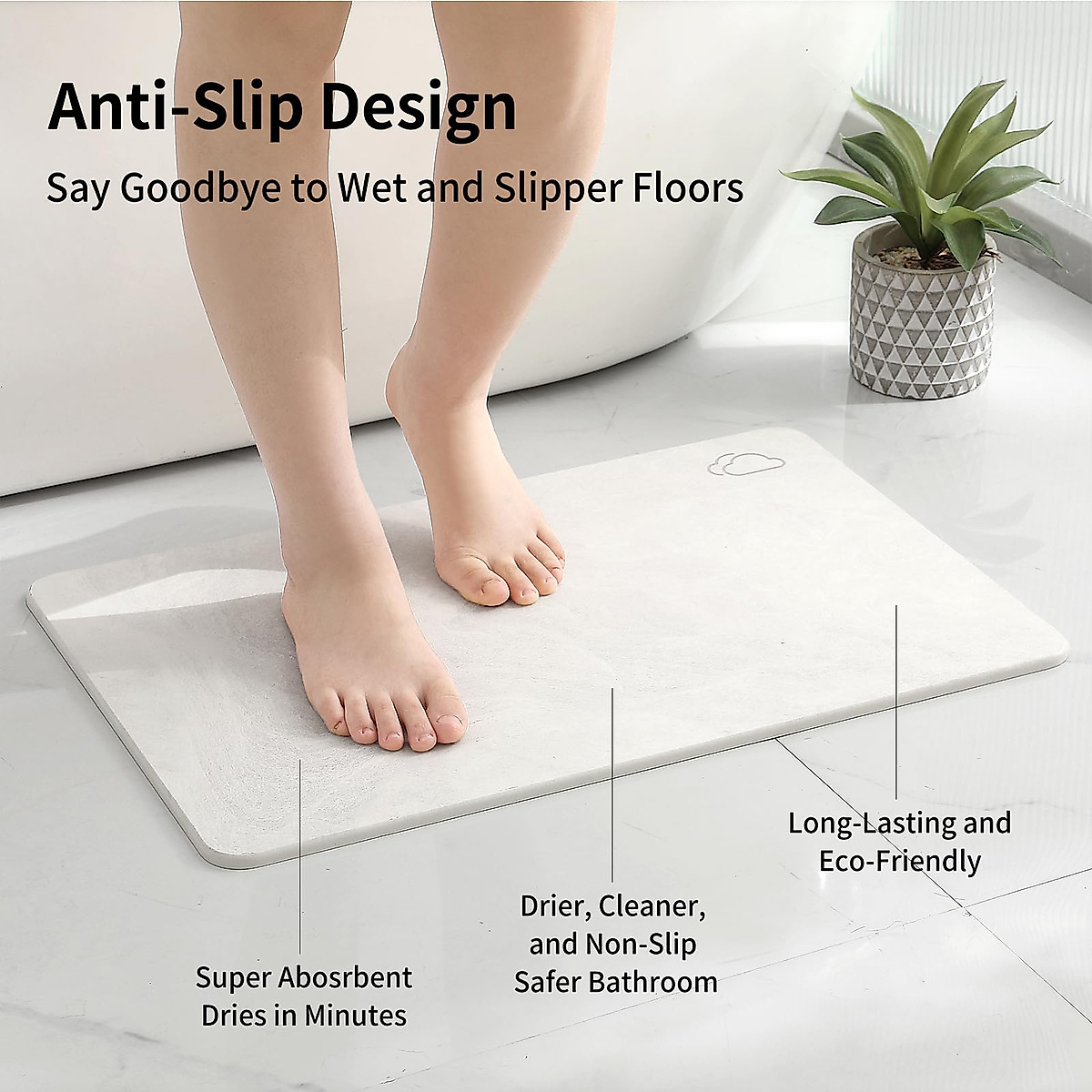 DREAVIO Stone Bath Mat - Quick Dry Diatomaceous Earth Bath Mat, Super Absorbent Diatomite Stone Bath Mats for Bathroom Floor, Kitchen Counter, Tub, Stone Shower Mat (23.5"x15",Marble White)