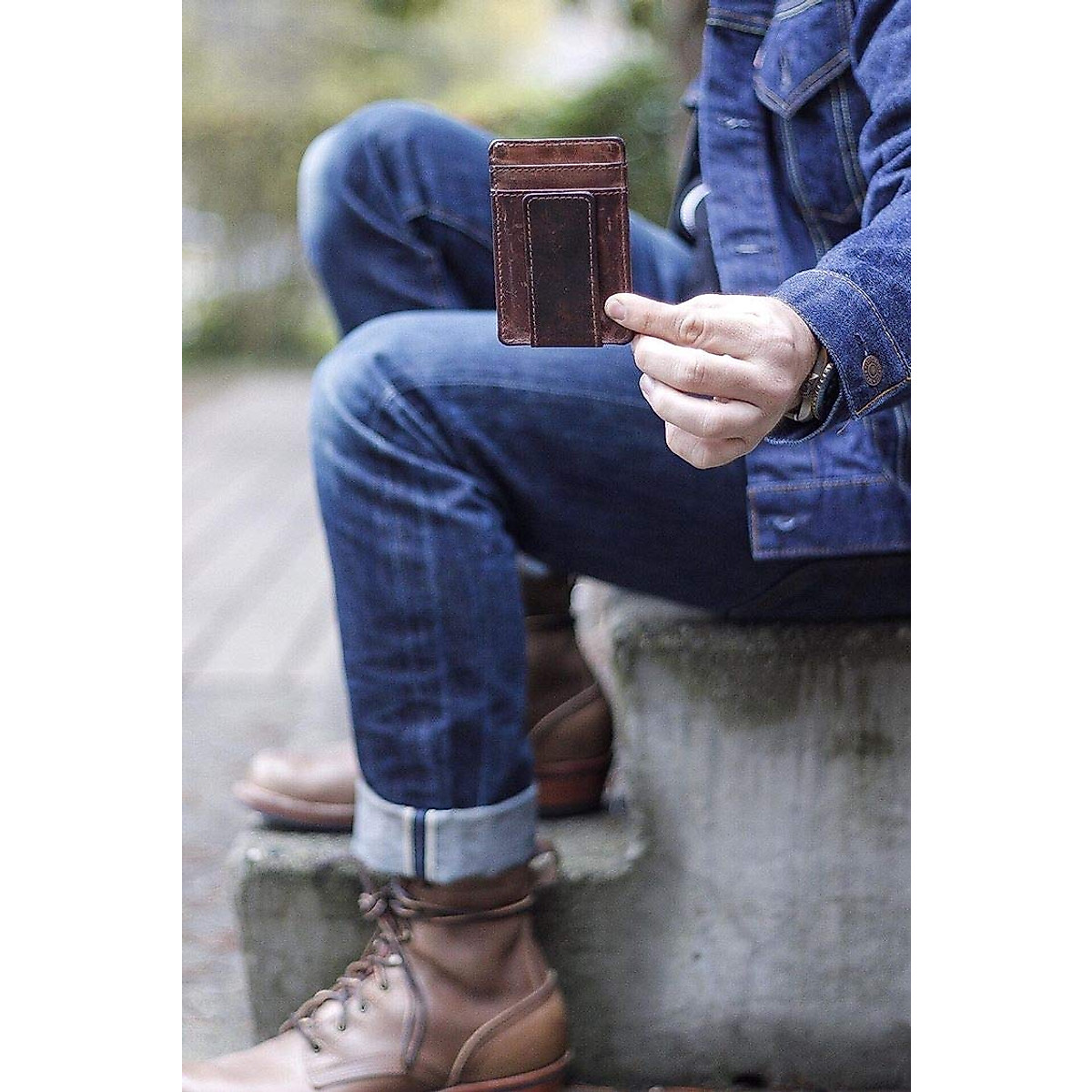 RAW HYD Men's Full-Grain Leather Slim Wallet with Money Clip - RFID Blocking, 5 Card Sleeves, Holds 15 Bills, Compact & Durable - Hunter Brown