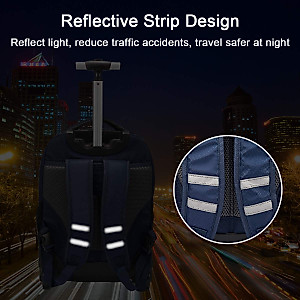 WEISHENGDA 18 inches Wheeled Rolling Backpack for Boys and Girls School Student Books Laptop Travel Trolley Bag, Dark Blue