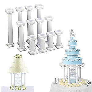 Hooshion 12Pcs 3 Size Roman Column Cake Tiered Stands, Fondant Cakes Tier Separator Support Stand, Multilayer Wedding Cake Decoration Support Tool Sets