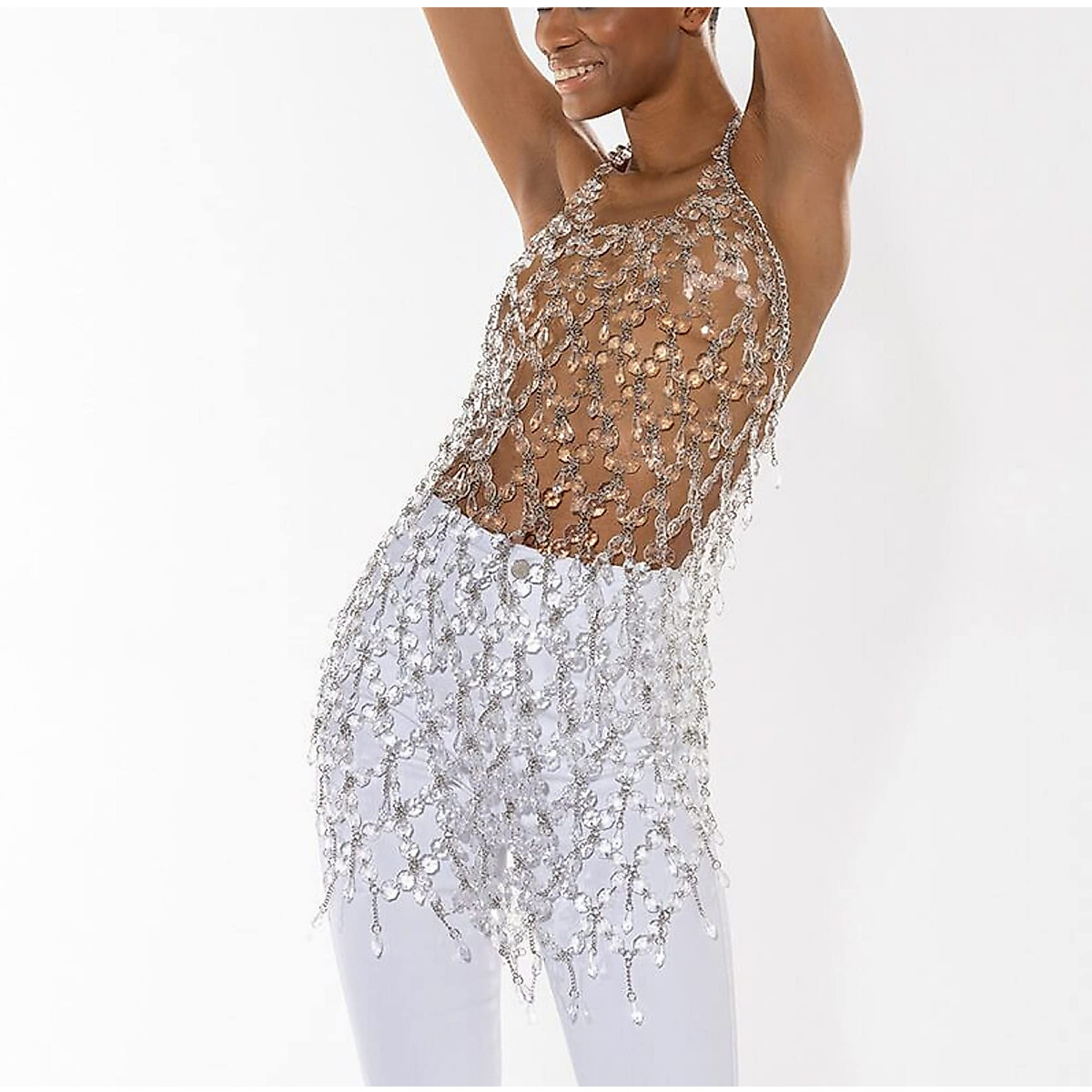 Fashion Crystal Body Chain Dress Layered Waist Belly Chain Skirt Festival Jewelry for Women Masquerade (164-CLEAR)