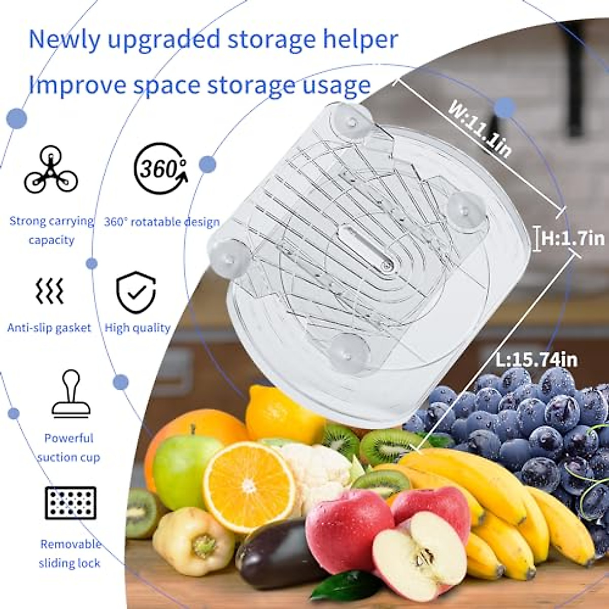 LumenCraft Lazy Susan Turntable Organizer for Refrigerator,15.74'' Clear Rectangular Fridge Organizer Storage,Lazy Susan for Cabinet, Fridge,Table, Pantry, Kitchen, Countertop