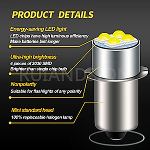 Ruiandsion 2pcs P13.5S Screw Base LED Bulb 10-60V White 3030 4SMD Replacement for Flashlights Torch Work Lights, Non-Polarity
