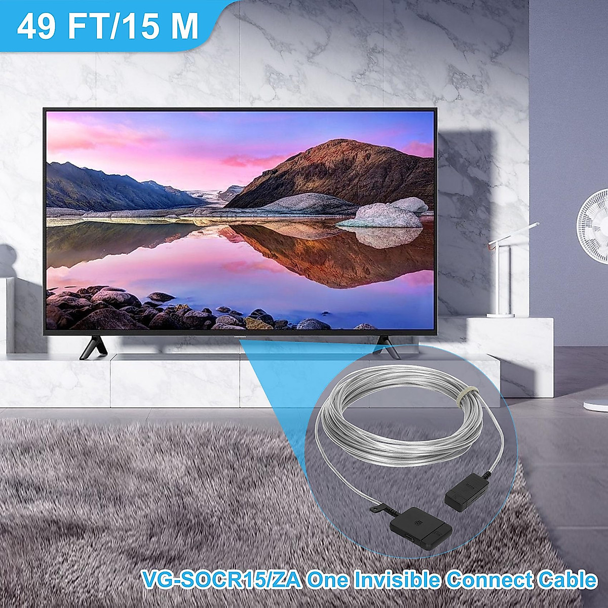 VG-SOCR15/ZA 49.2ft/15m One Invisible Connect Cable Compatible with Samsung TV QN43-85 inches LS03CA LS03BA LS03AA QLED 4K The Frame TVs (Newest Model)