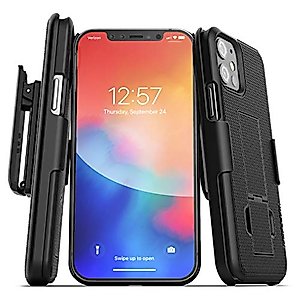 Encased DuraClip Series Designed for iPhone 12 Belt Clip Case - Slim Fit Cover with Holster (Black)