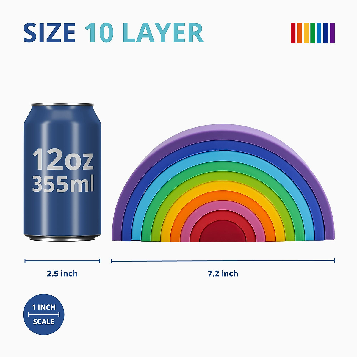 BLUE GINKGO Silicone Rainbow Stacker - Montessori Nesting Puzzle | Kids and Toddler | Stacking Sensory Toys - 10 Layers (Vibrant)