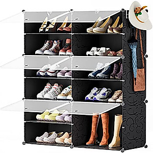 Neprock 6 Tier Black Shoe Organizer Bundle with 20-Pack Grey Shoe Slots Organizer
