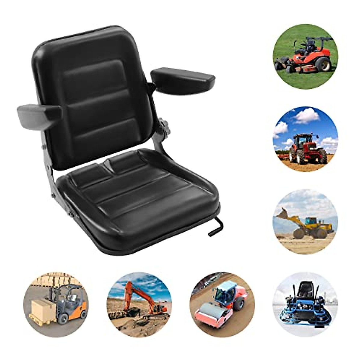 Black Universal Seat, Replacement Forklift Seat Garden Tractor Seat Universal Lawn Mower Seat Tractor Suspension Seat with Adjustable Backrest