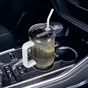 LLUTSNTH 40 Oz Vacuum Tumbler with White Handle Leakproof Insulated Tumbler Lake Fish Fishing Stainless Steel Travel Mug with Lid And Straw Coffee Cup Cute Water Bottles Cup Holder Friendly