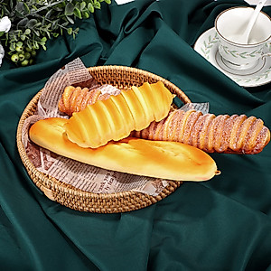 Hipiwe 10" Round Rattan Serving Tray with Handles, Hand-Woven Decorative Organizer Tray for Storage Breakfast Drinks Snack, Centerpiece Fruit Basket for Home Decoration, Small