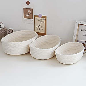 Pretty Comy Small Cotton Rope Storage Basket, Oval Woven Storage Basket Containers for Organizing Toys, Makeup, Baby Nursery